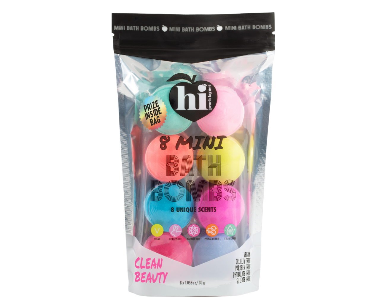 8 Mini Bath Bombs (8.48oz total) with Prize Inside Bag | Hi Peach Layne